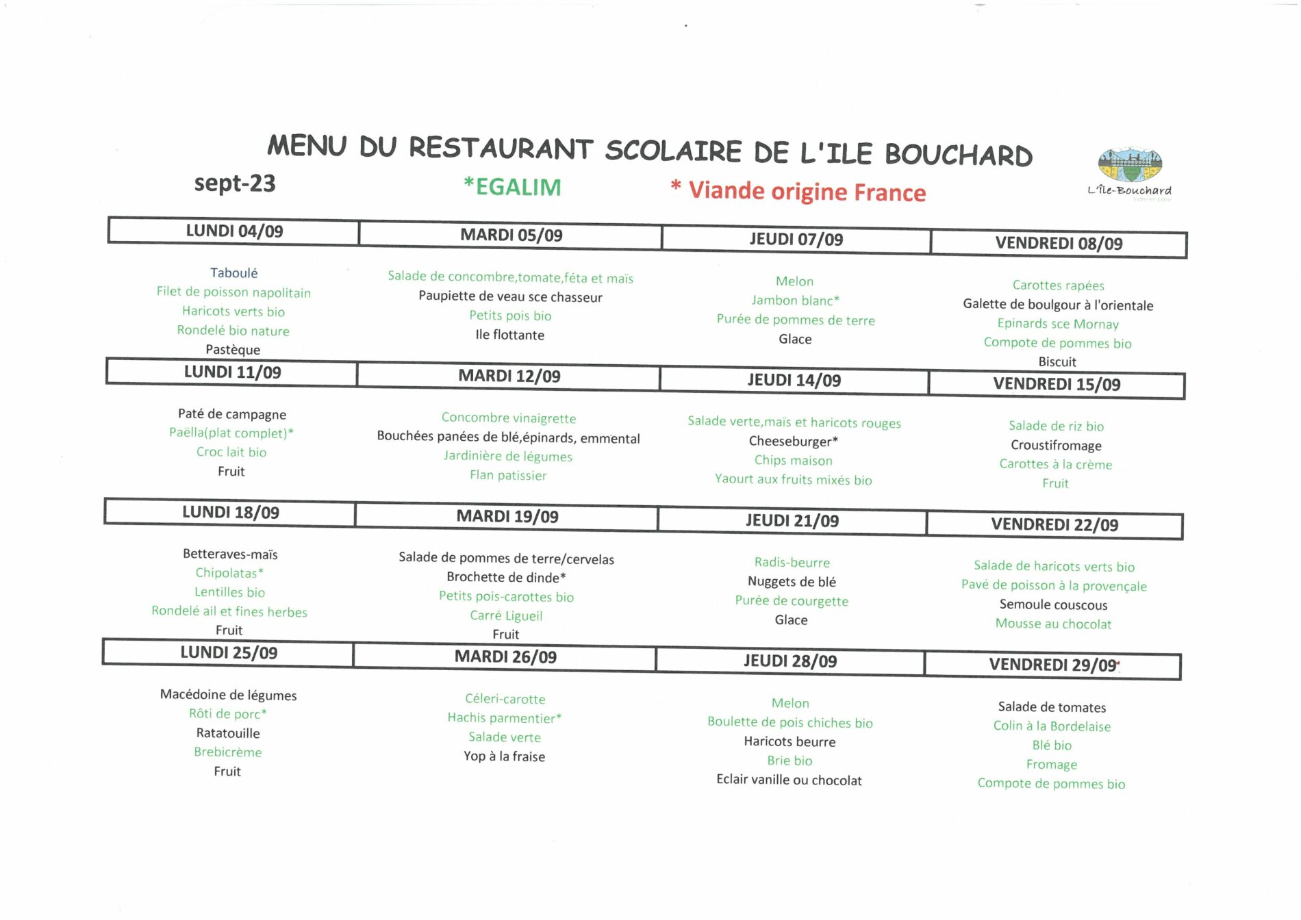 Menu cantine - Mairie de l'Île Bouchard (37)